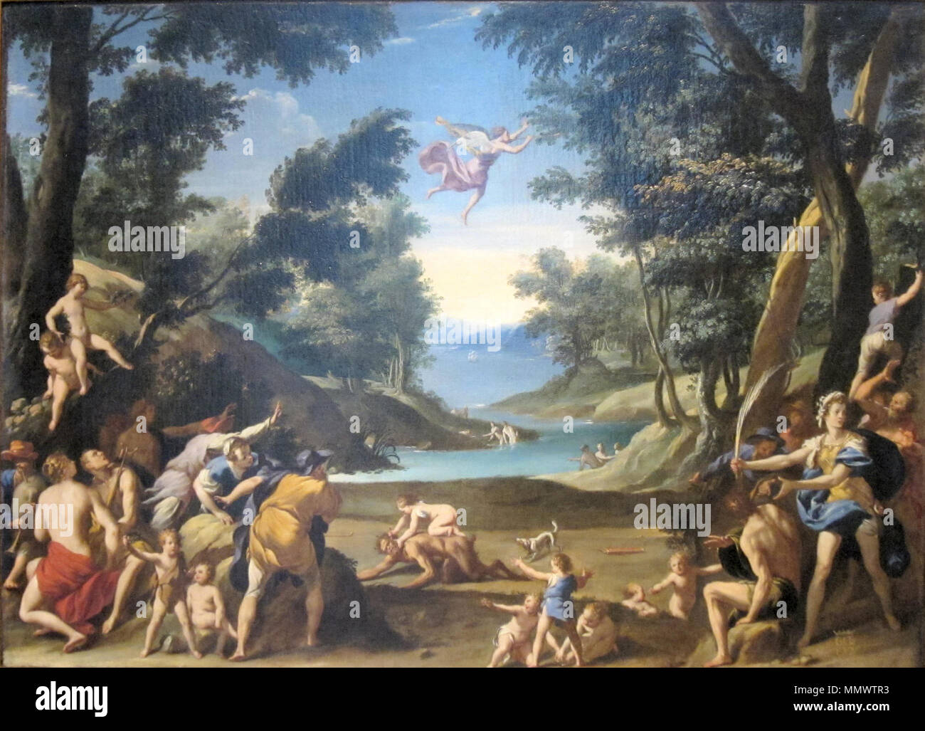 . English: In the center, Cupid is shown subduing the ancient woodland ...