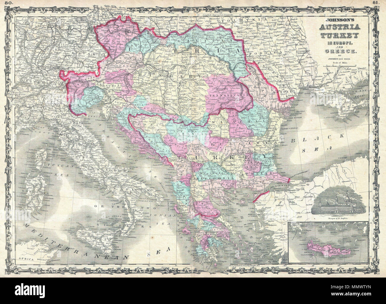 . English: This is A. J. Johnson and Ward’s 1863 map of Austria, Turkey ...
