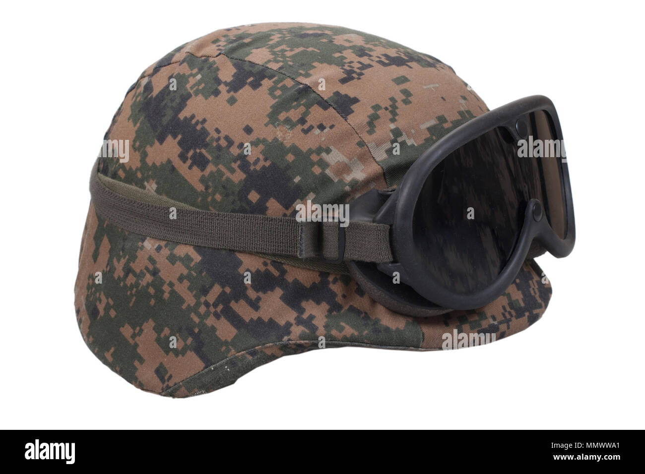 us marines kevlar helmet with camouflage cover and protective goggles ...