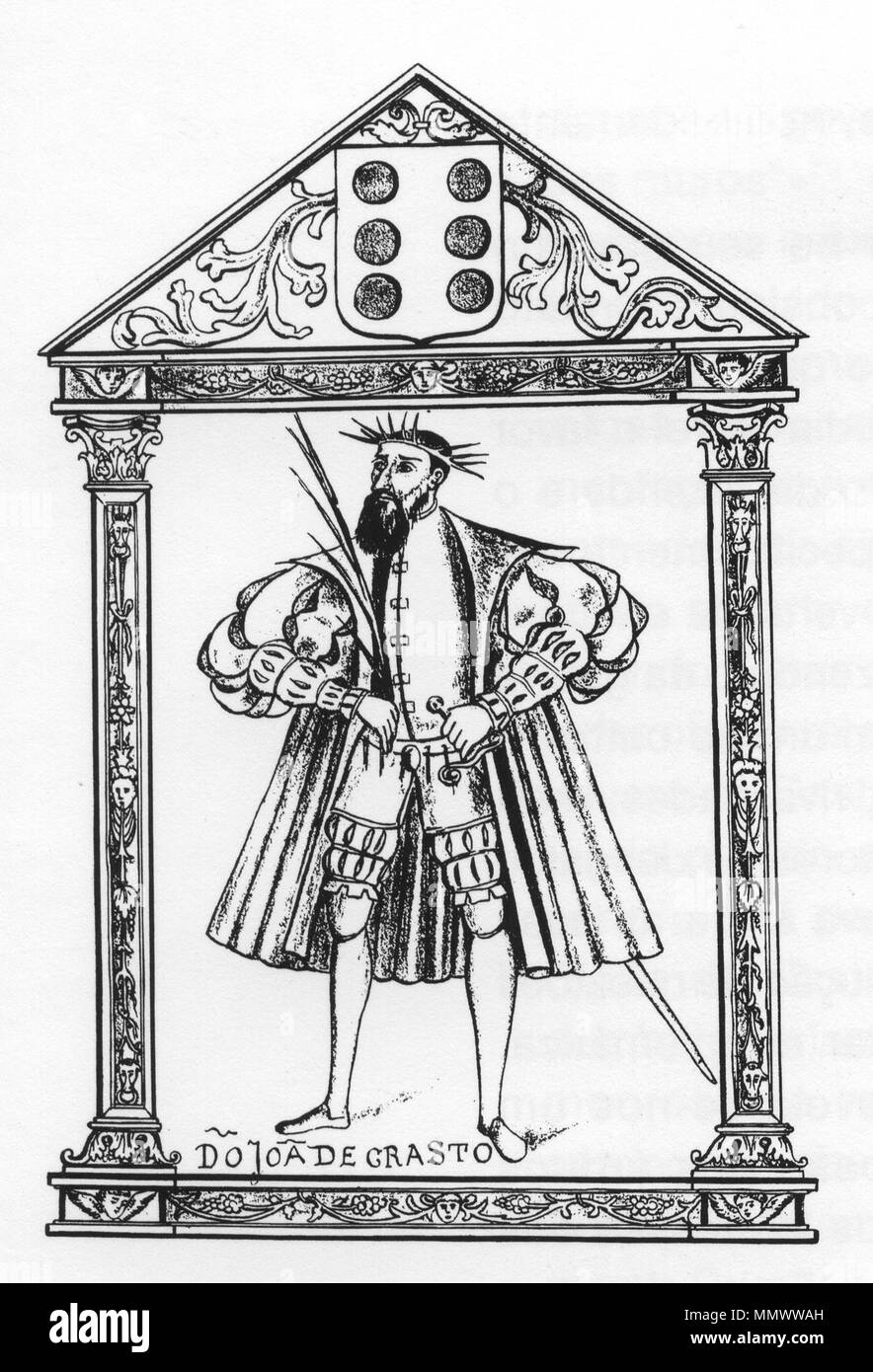 D. João de Castro laureado (ilustração atribuída a Gaspar Correia para ...