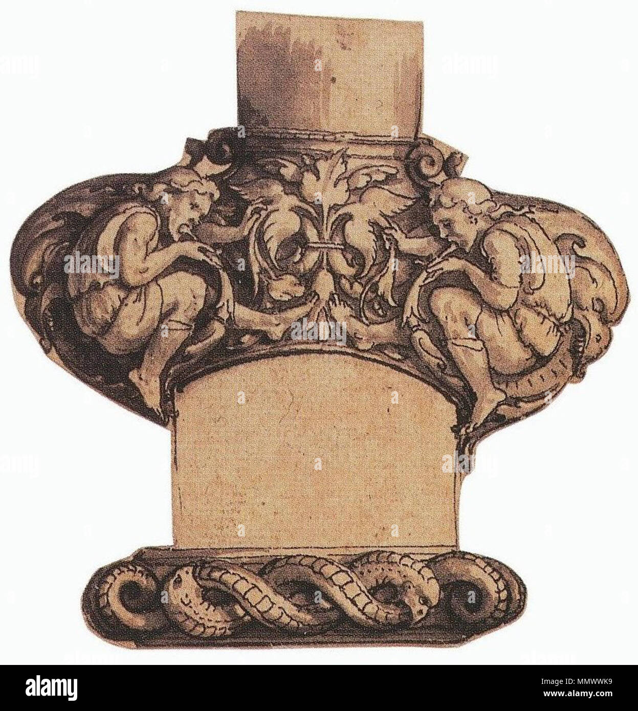 . English: Design for a guard of a ballock-dagger with top mount of the ...