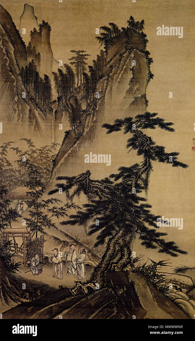 . English: Looking Three Times at the Thatched Hut, hanging scroll, ink ...