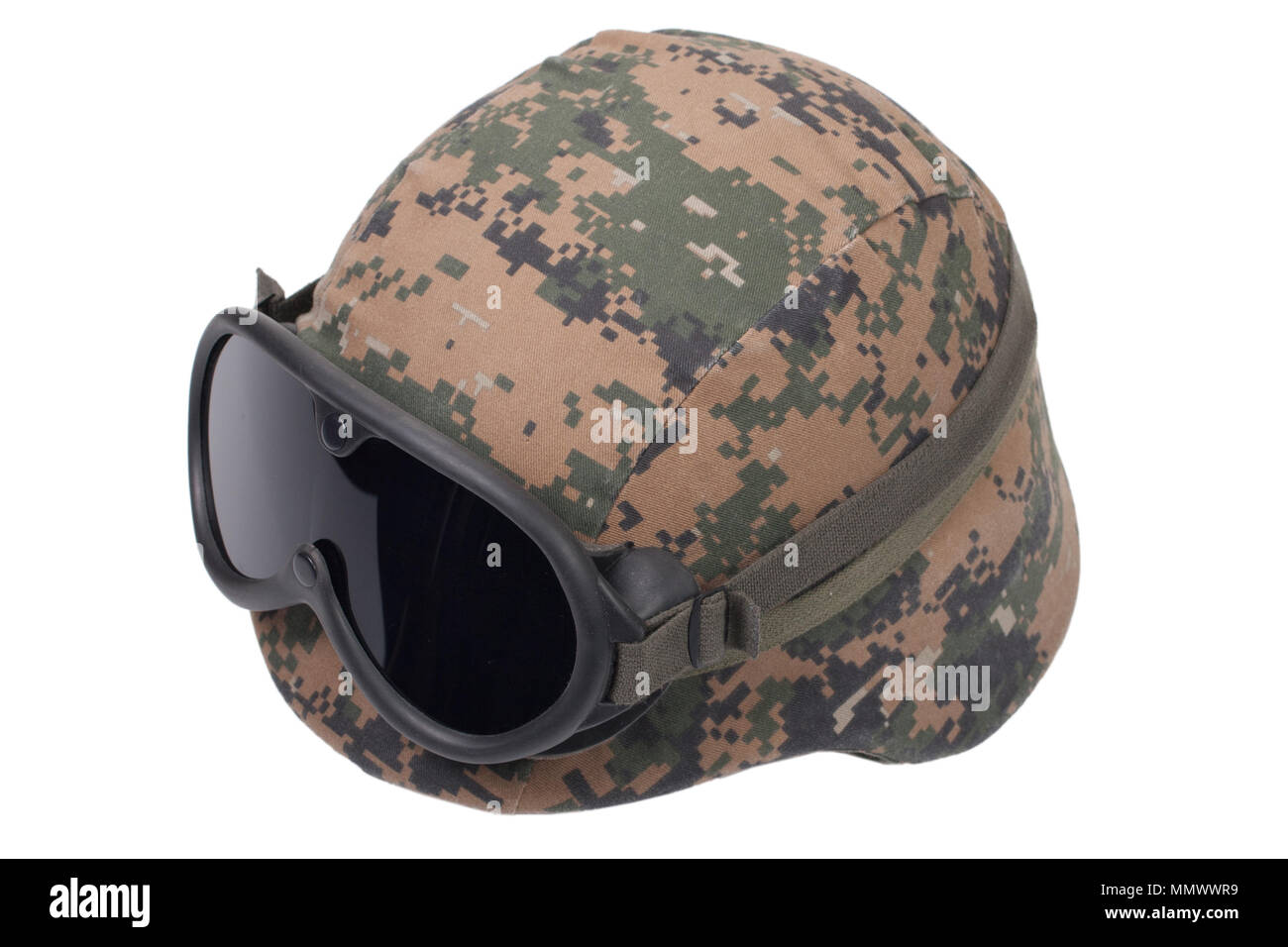 us marines kevlar helmet with camouflage cover and protective goggles ...