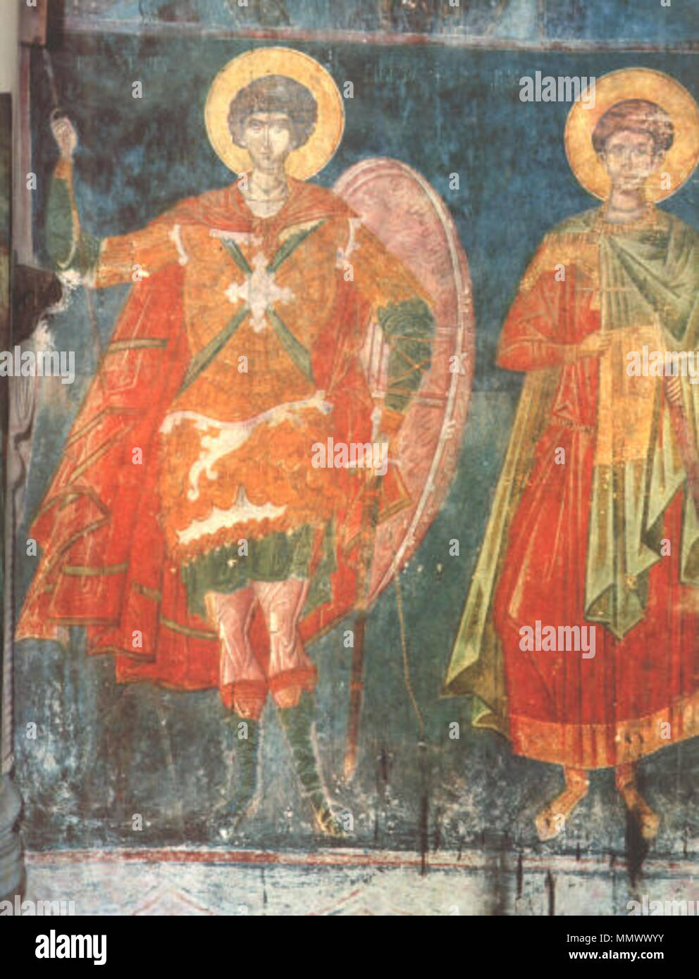 . English: Damian. St. George of Ubisi and St. Dimitri . 14th century ...