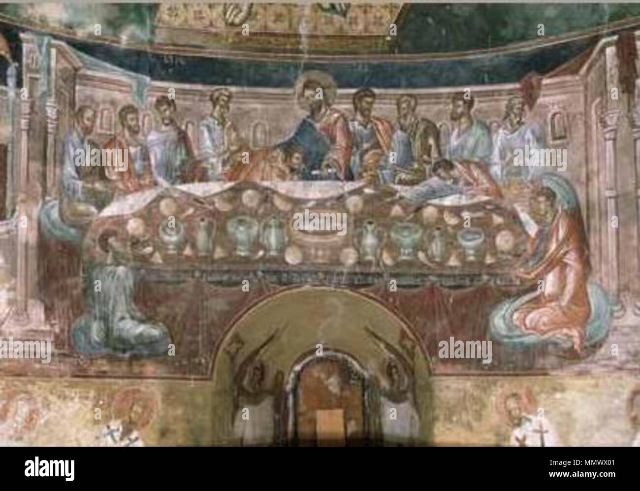 . English: Damiane. 'Last Supper'. A mural from Ubisi church of St ...