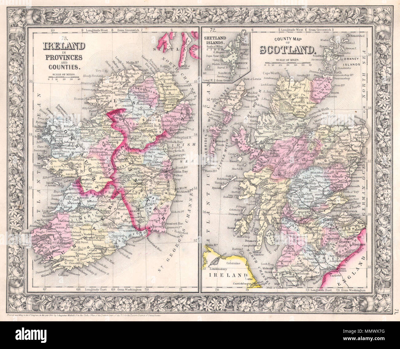 . English: A beautiful example of S. A. Mitchell Jr.’s 1864 two map ...