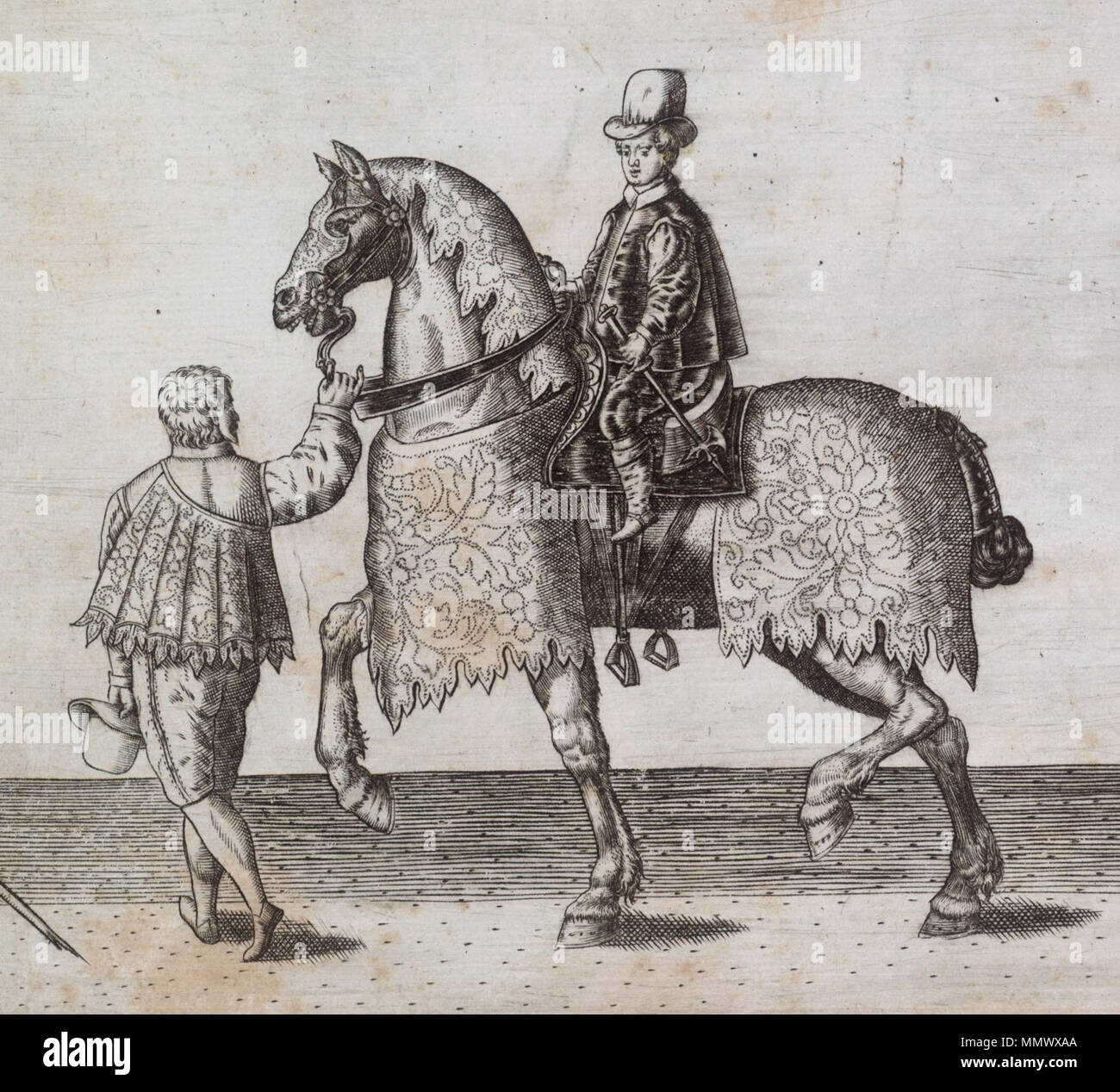 . English: Detail from Thomas Lant's engraving, showing the lutenist ...