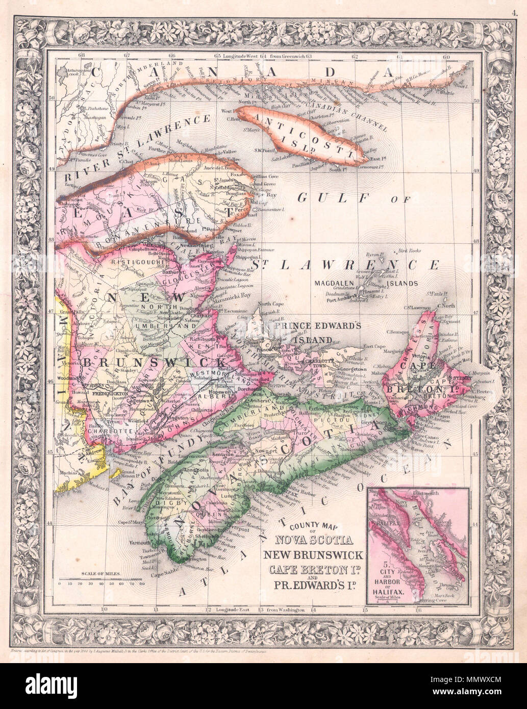 . English: A beautiful example of S. A. Mitchell Jr.’s 1864 map of ...