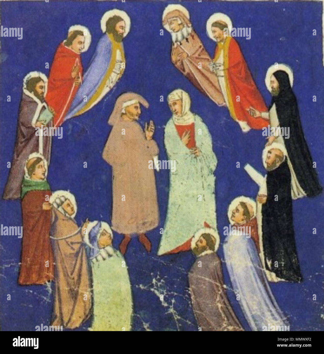 . Illustration of Dante's Paradiso, canto X, first circle of the 12 ...