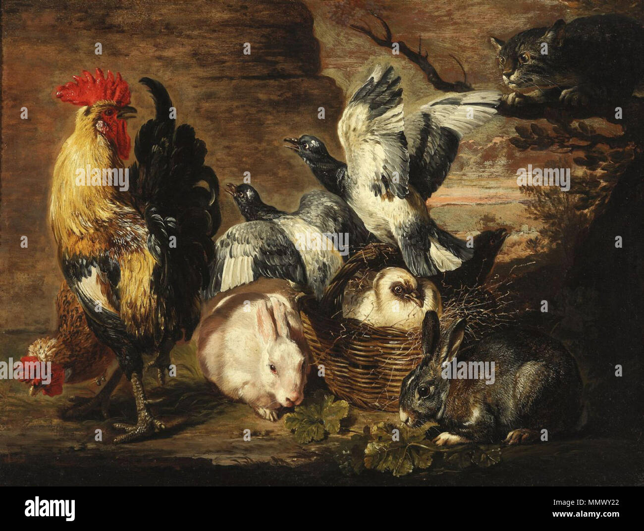 English: Poultry and rabbits . between 1675 and 1700. David de Coninck ...
