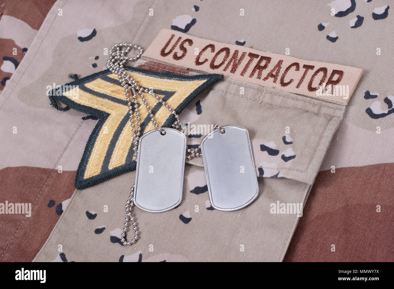 us contractor uniform with dog tags and sergeant rank patch Stock Photo ...