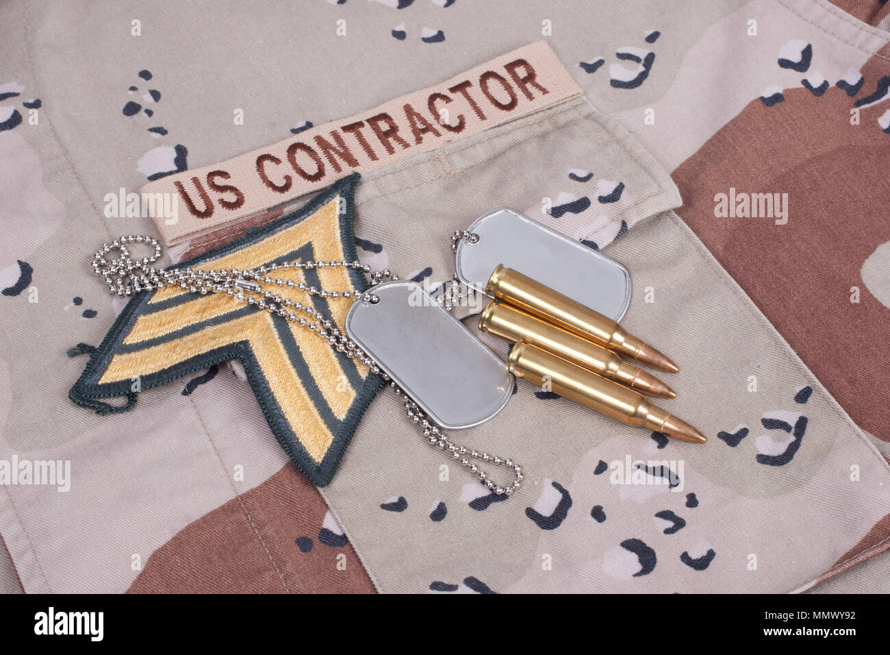 us contractor uniform with dog tags, cartridges and sergeant rank patch ...