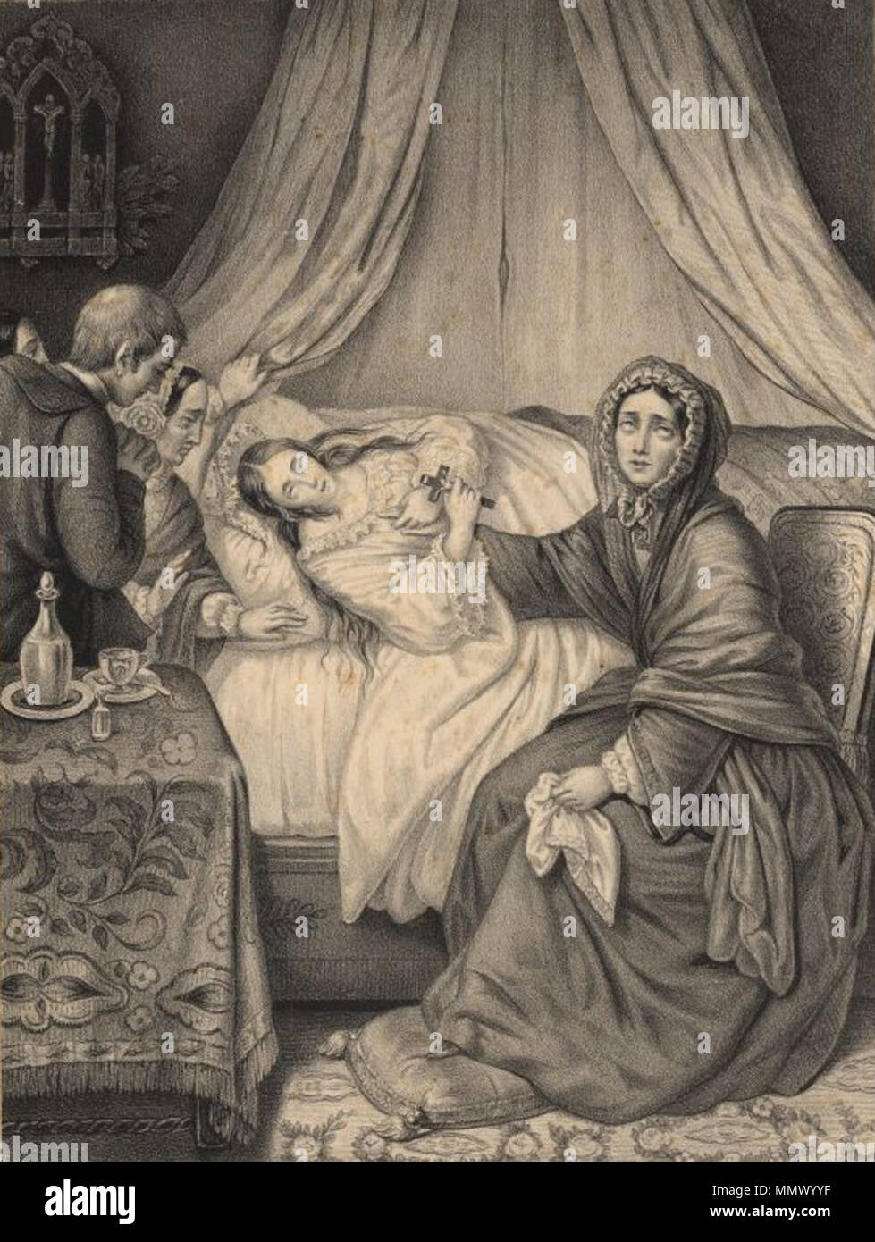 . English: Princess Maria Amélia's last moments, 1853. . circa 1853. R ...