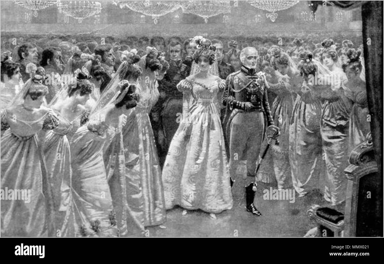 . English: The 1826 débutantes' ball at Dublin Castle in presence of ...