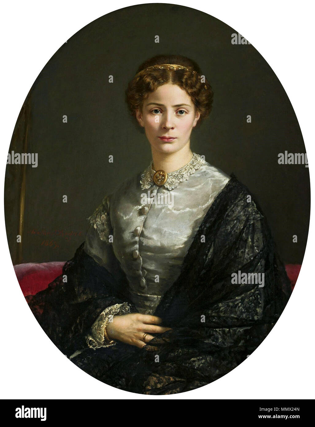 Portrait of a lady in a lace shawl.. 1869. Begas Portrait of a lady in ...