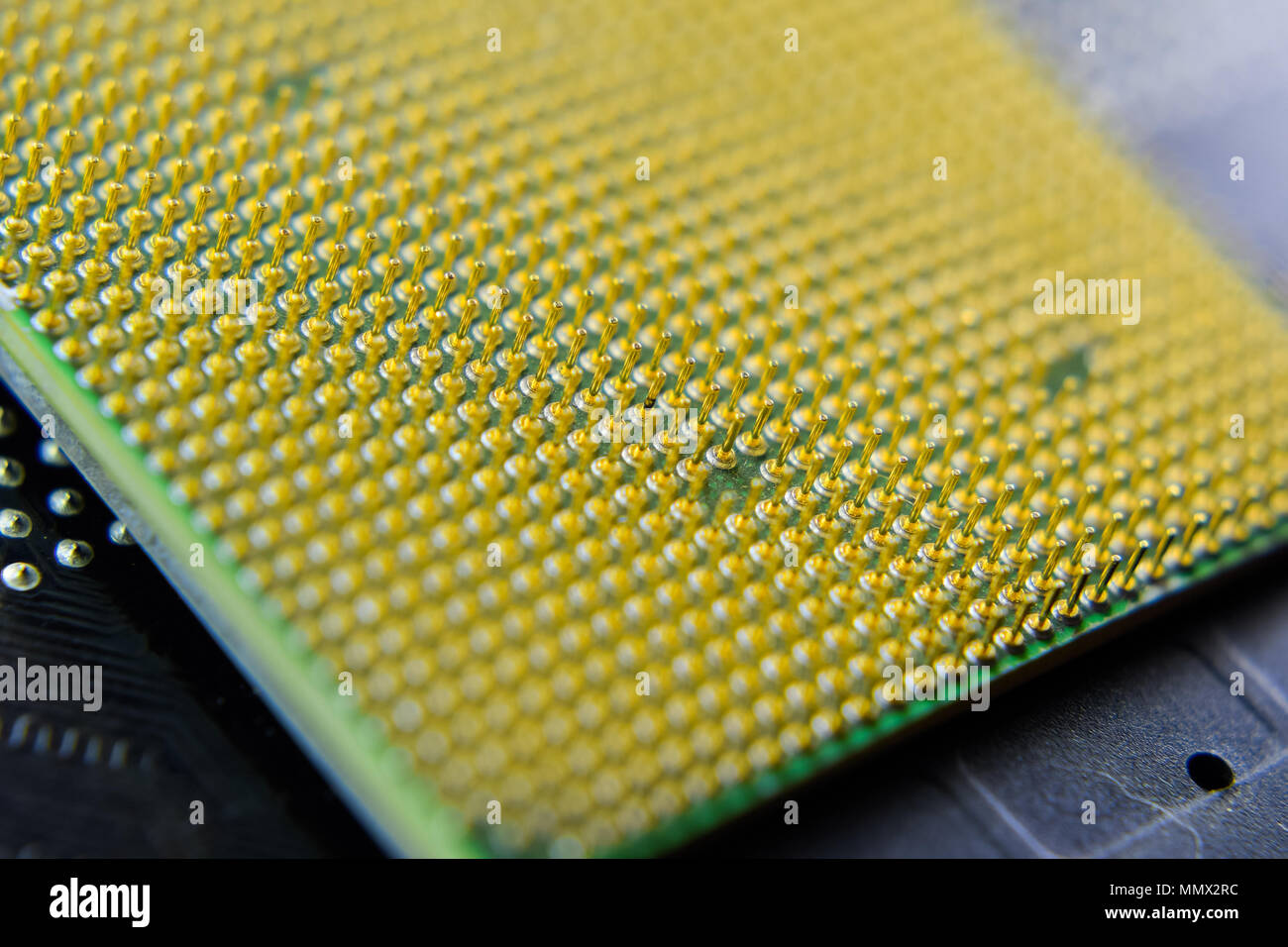 Computer processor, contact feet. Electronic board with electrical ...