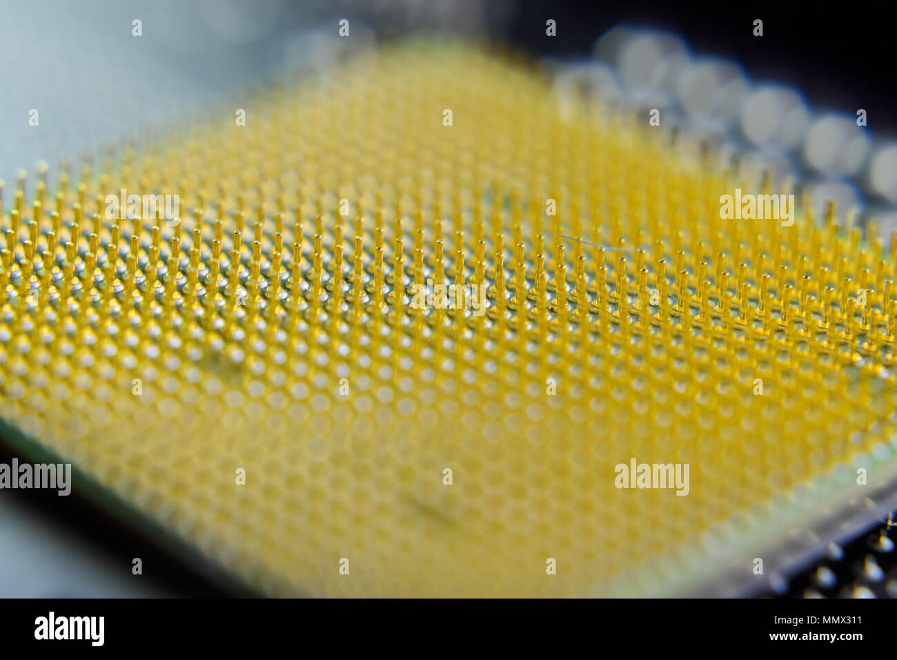 Computer processor, contact feet. Electronic board with electrical ...