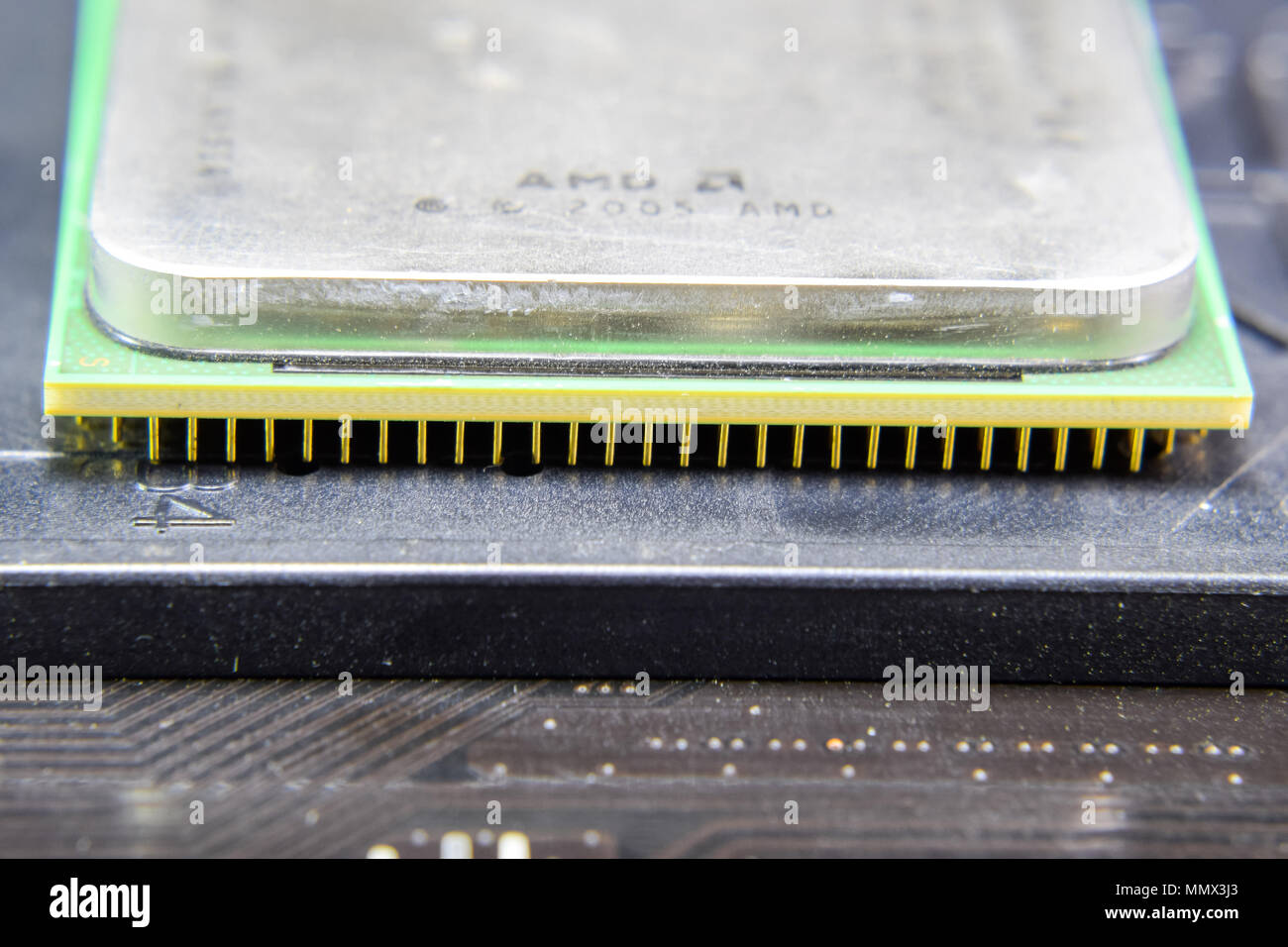 Computer processor, contact feet. Electronic board with electrical ...