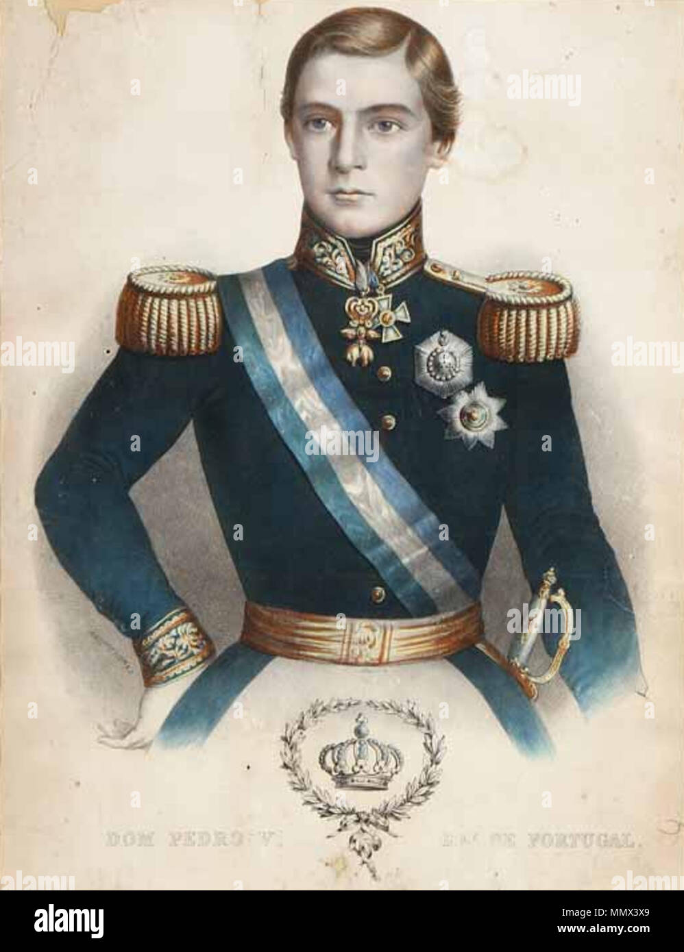 . English: Coloured lithograph of King Peter V of Portugal. Português ...