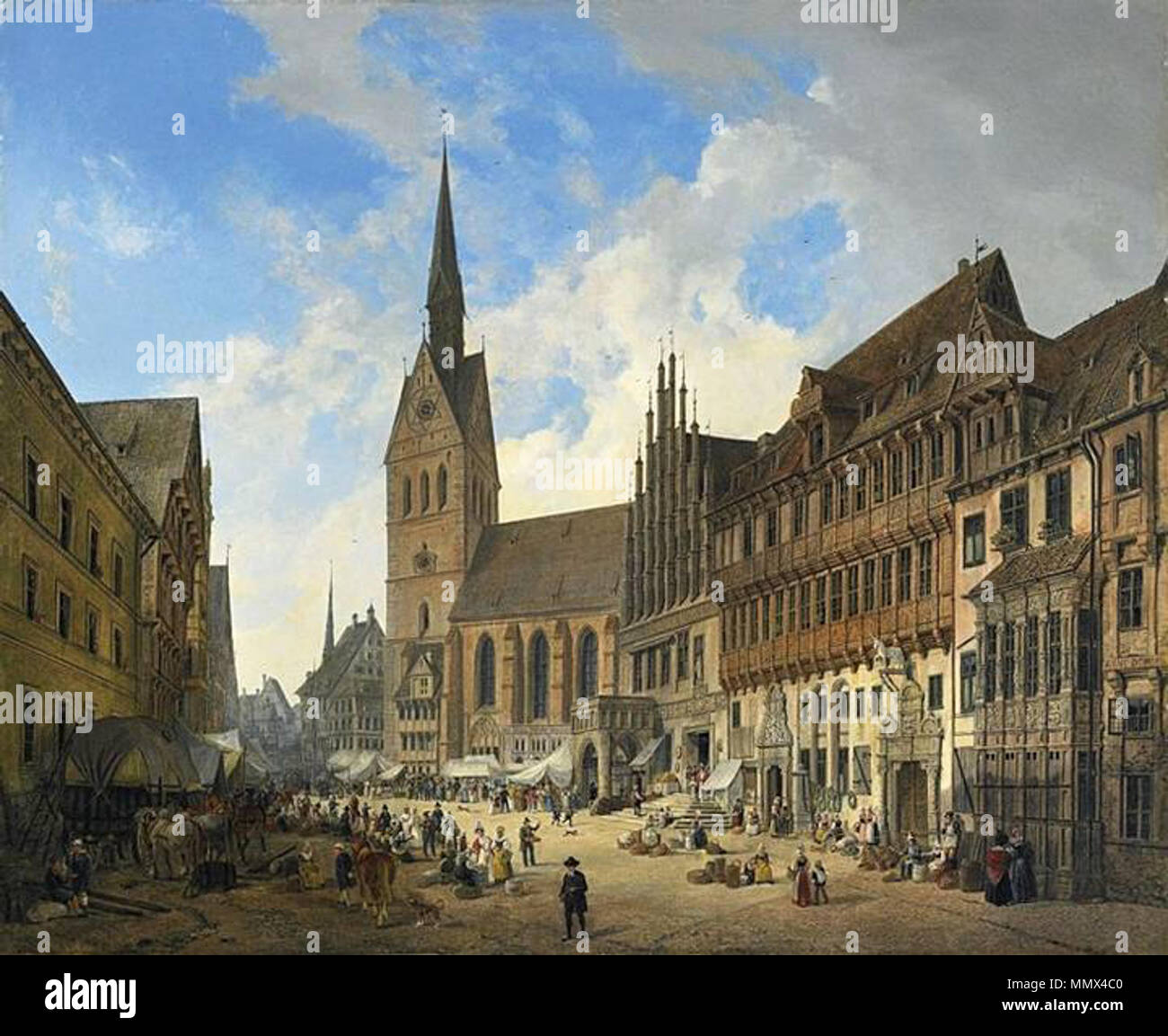 Deutsch: Marktkirche St. Georgii et Jacobi, Marktplatz und Rathaus in ...