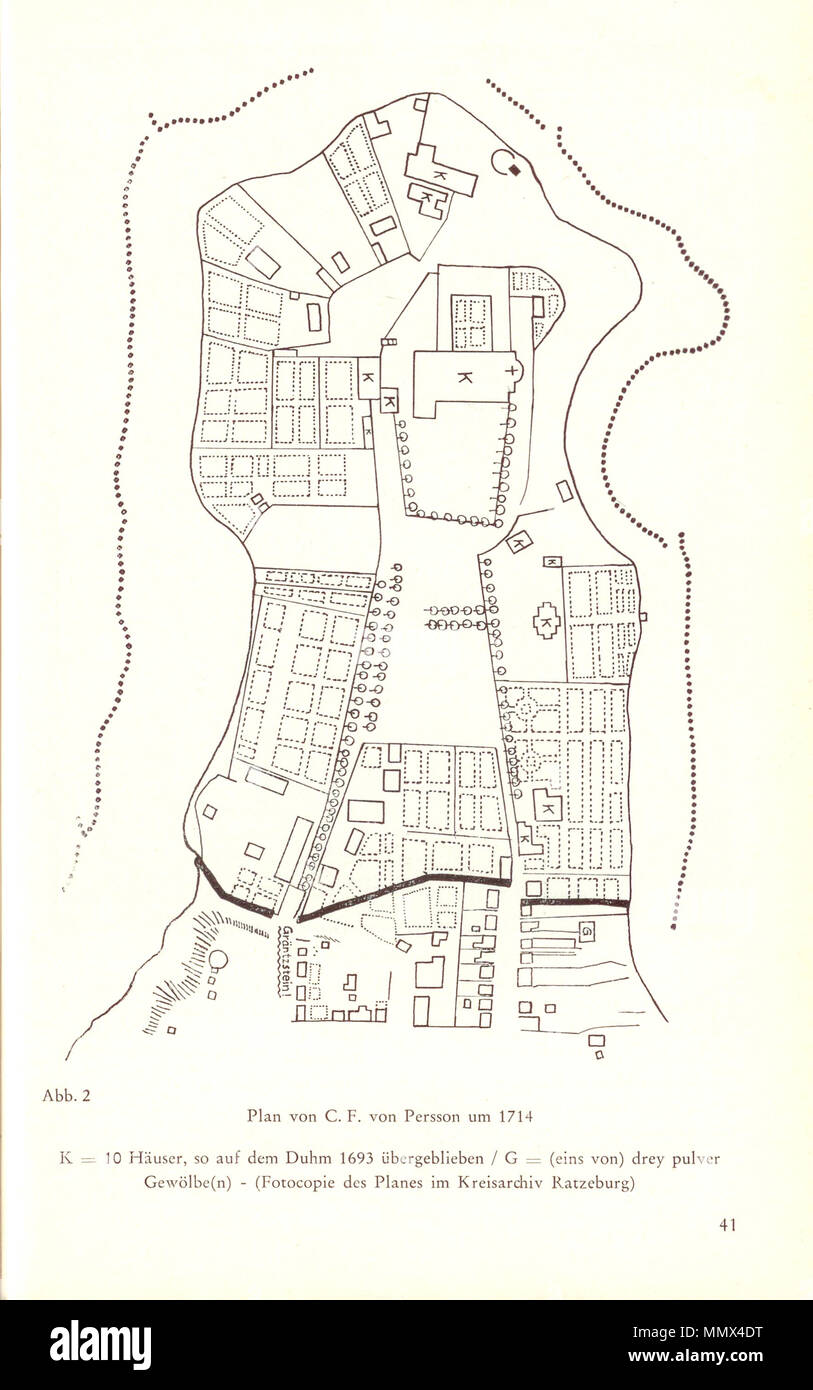 . English: Map of Domhof Ratzeburg by Carl Friedrich von Persson (1684 ...
