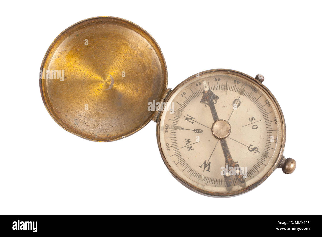old retro compass on white background Stock Photo - Alamy