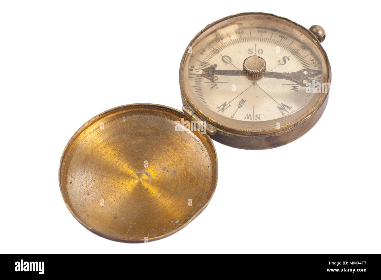 old retro compass on white background Stock Photo - Alamy