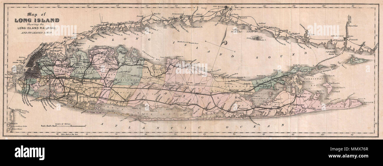 . English: A highly uncommon railroad map of Long Island, New York ...