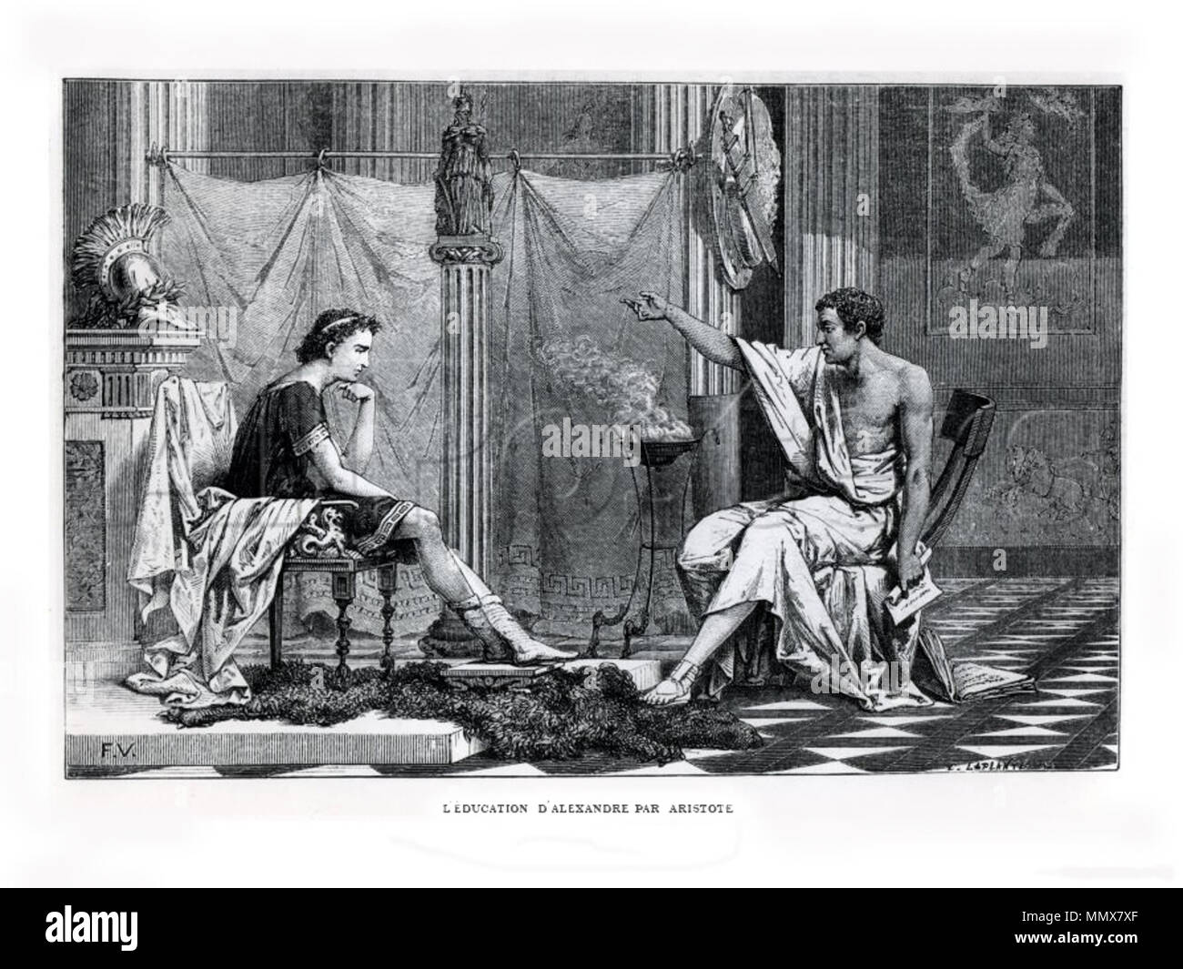. Français : Education d'Alexandre par Aristote, gravure de Charles ...