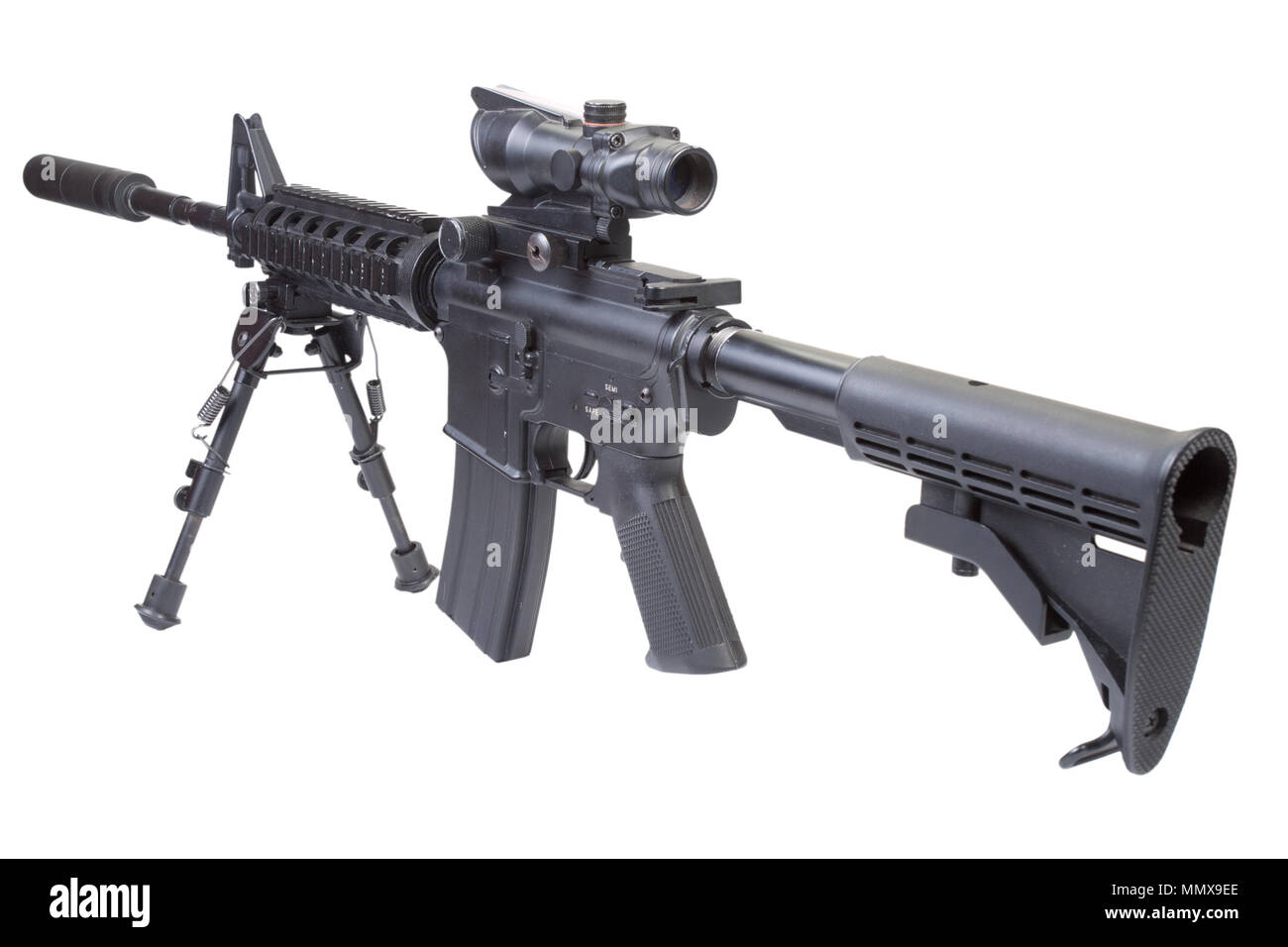 assault rifle with bipod and silencer isolated on a white background ...