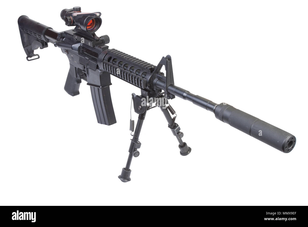 assault rifle with bipod and silencer isolated on a white background ...