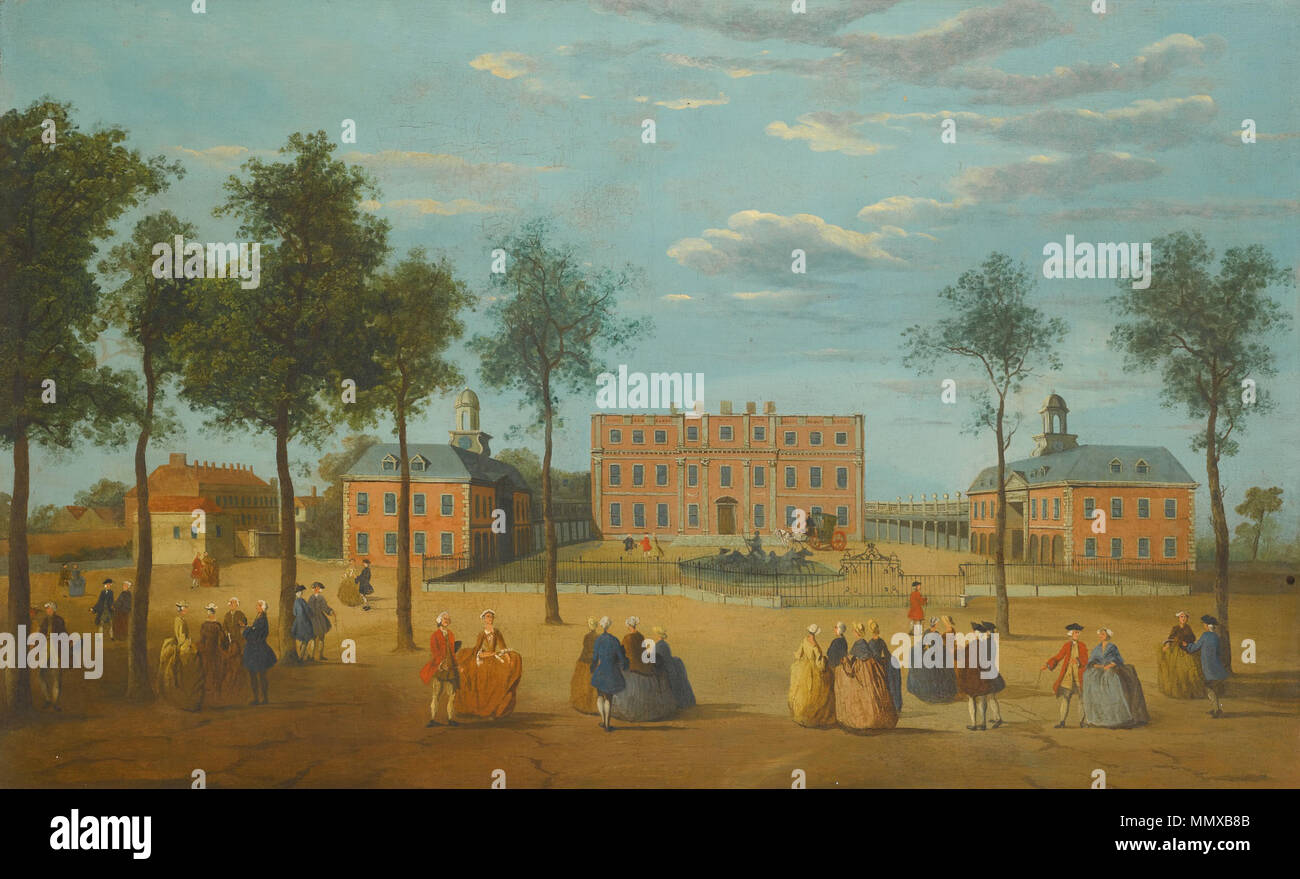 . English: Painting of Old Buckingham House, England, with ladies and ...