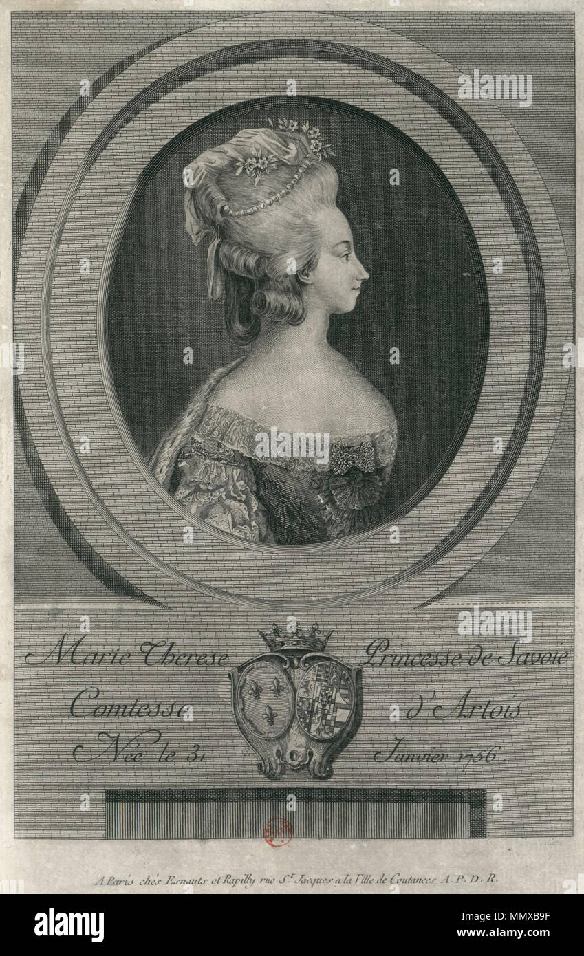 . English: Engraved portrait of Maria Theresa of Savoy (1756-1805 ...