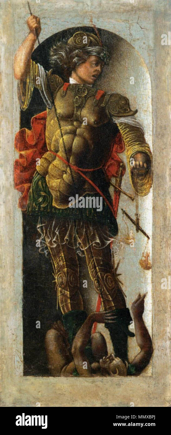 English: Griffoni Polyptych: St Michael . between 1470 and 1473. Ercole ...