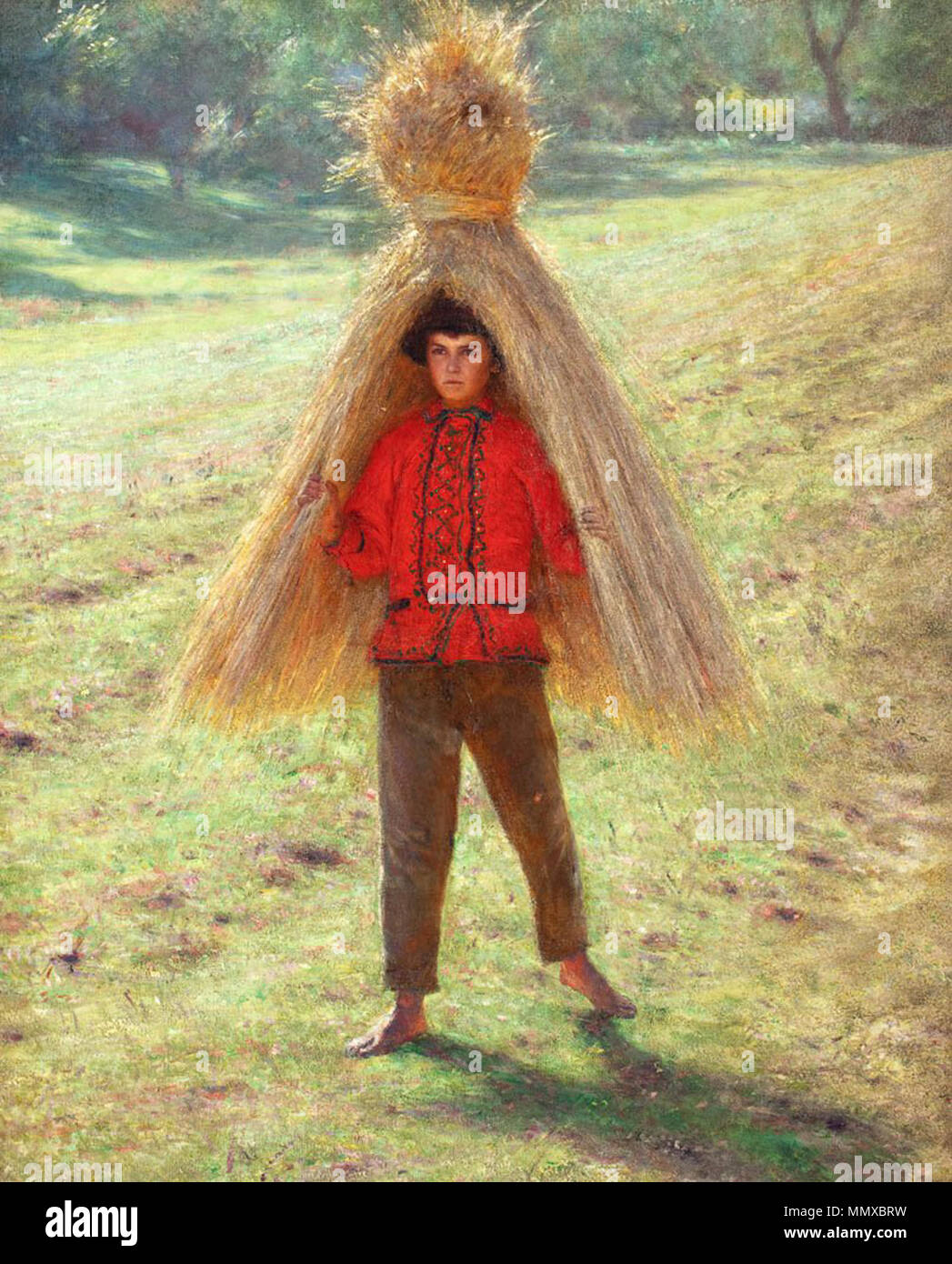 Boy Carrying a Sheaf. 1895. Gierymski A boy carrying a sheaf Stock ...