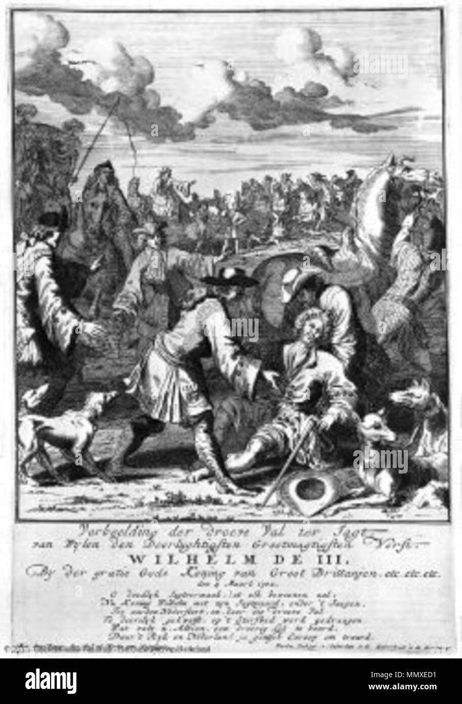 . English: Representation of the fall of William III of England of his ...