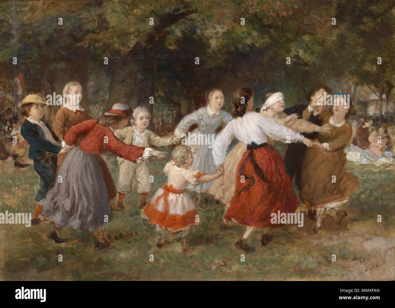 German: Das Blinde-Kuh-Spiel. 1865. Ferdinand Laufberger Blinde-Kuh ...