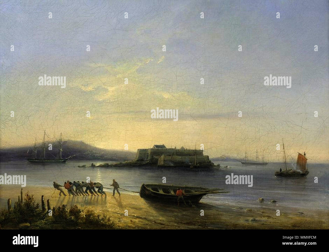 . Hauling the long boat up the beach . 1830. Ferdinand Victor Perrot ...