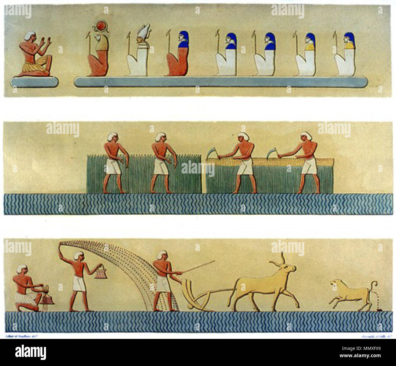 . English: Book of the Dead, spell 110: Fields of Iaru. Scene from tomb ...