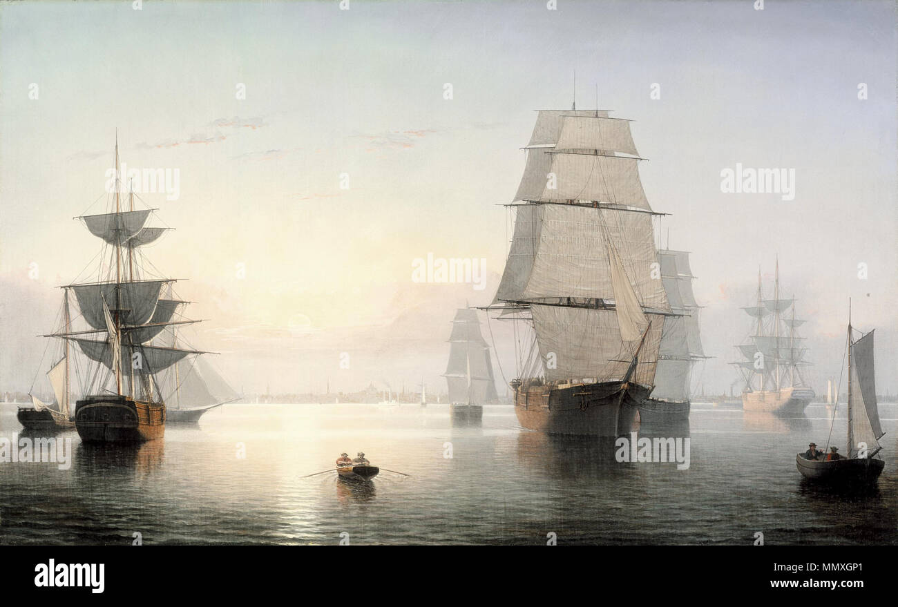 Boston Harbor, Sunset. between 1850 and 1855. Fitz Hugh Lane - Boston ...