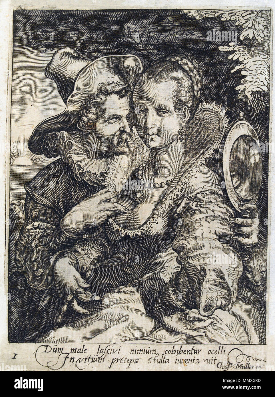 . 'Sight' - First of a series of 5 engravings illustrating the five senses Die fünf Sinne ...