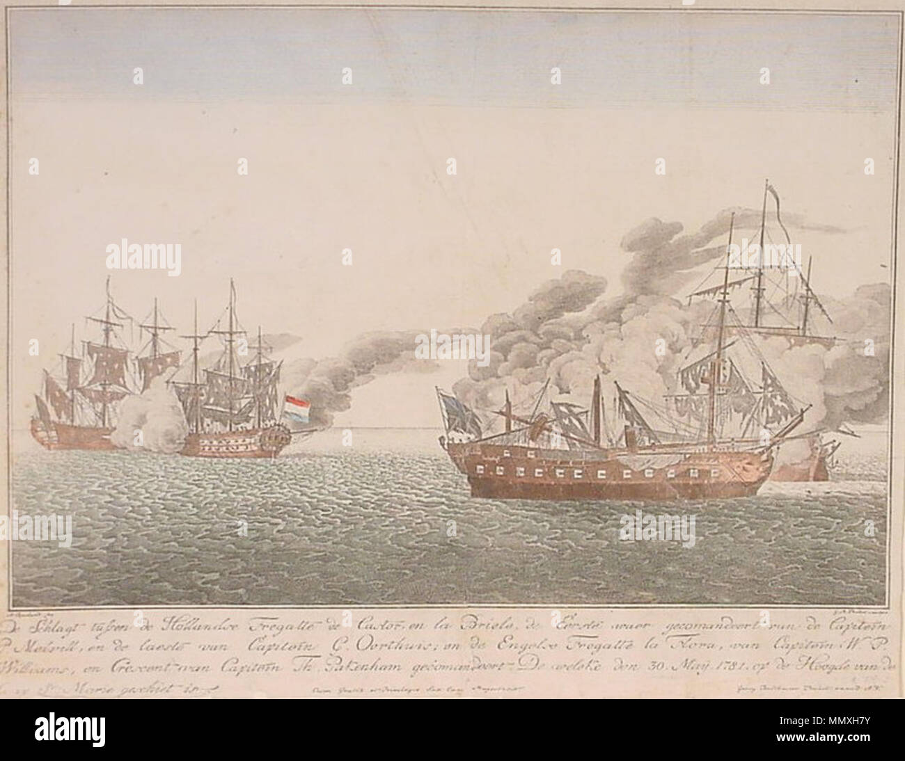 . English: Battle between the Dutch frigates Castor and Brill and ...