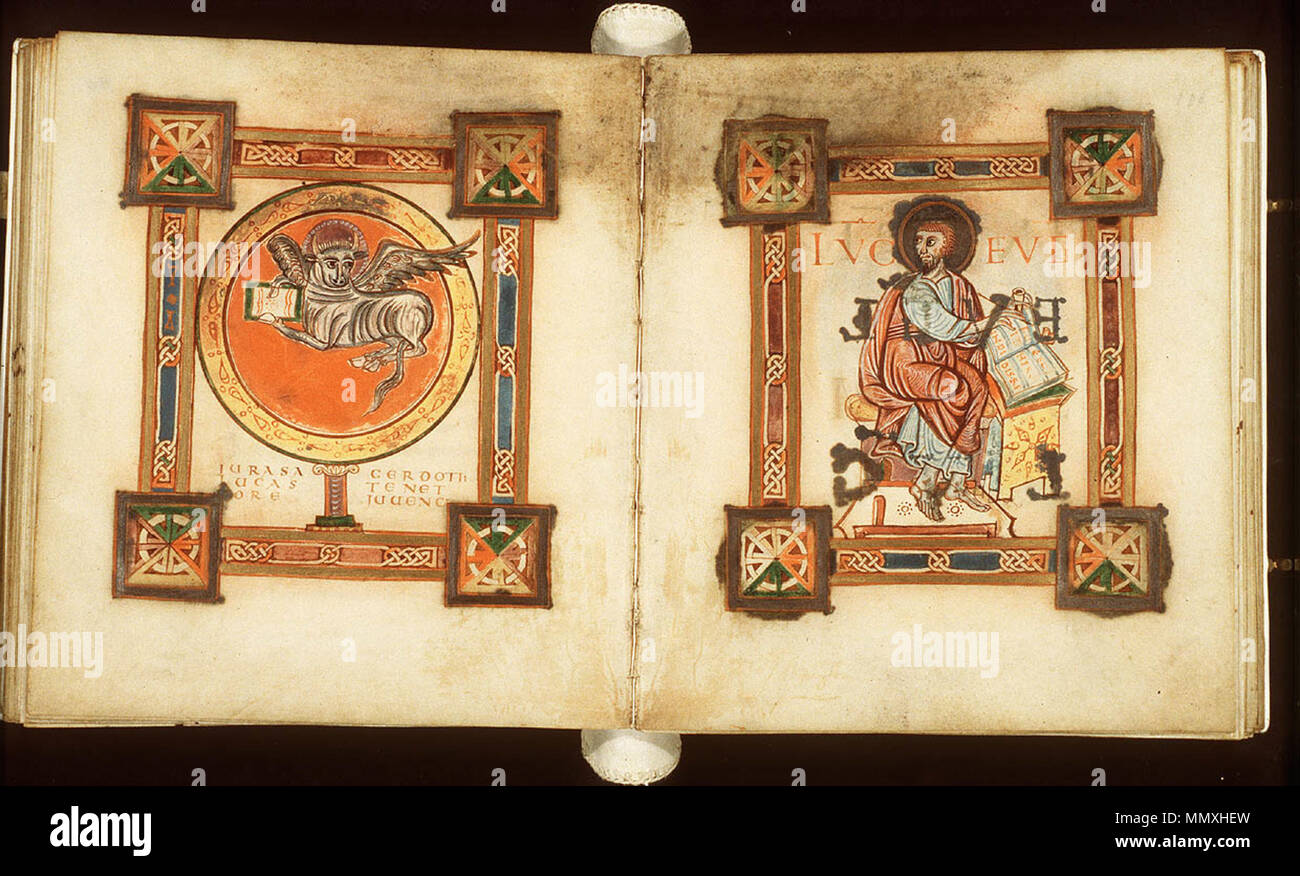 . Fol. 104v and 105r of the Egmond Gospels. The evangelist Luke and his ...