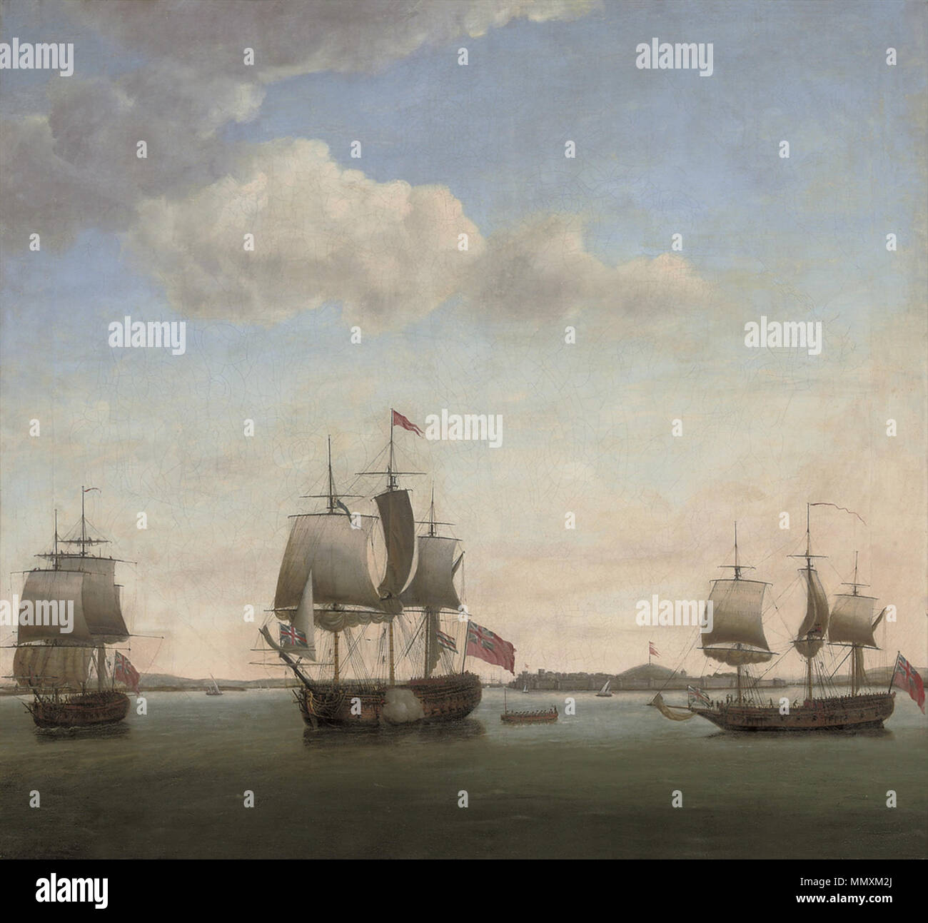 . English: A depiction of a naval attack on 2 April 1755 against the ...