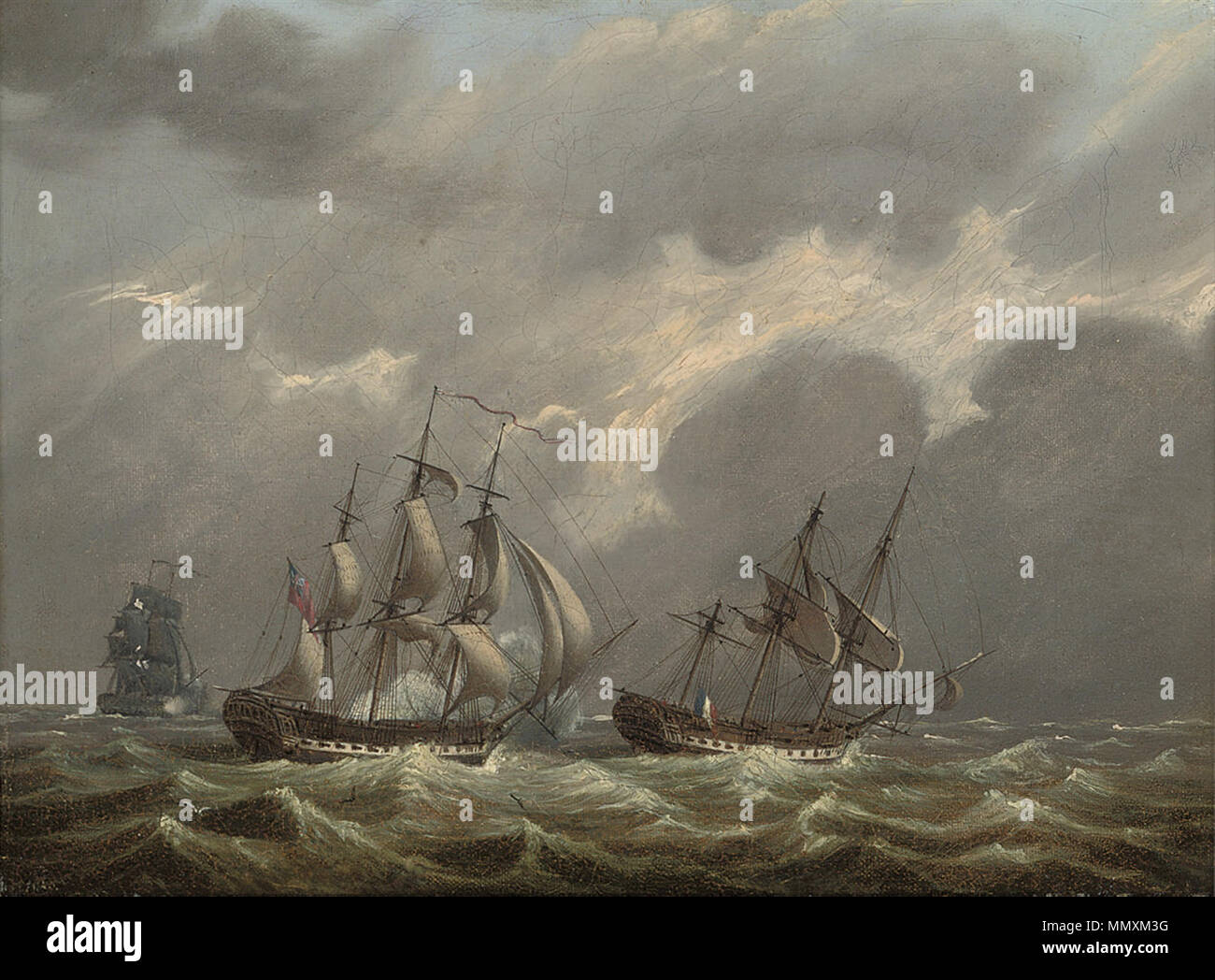 . His Majesty's frigate ‚Clyde‘ capturing the French frigate ‚Vestale ...