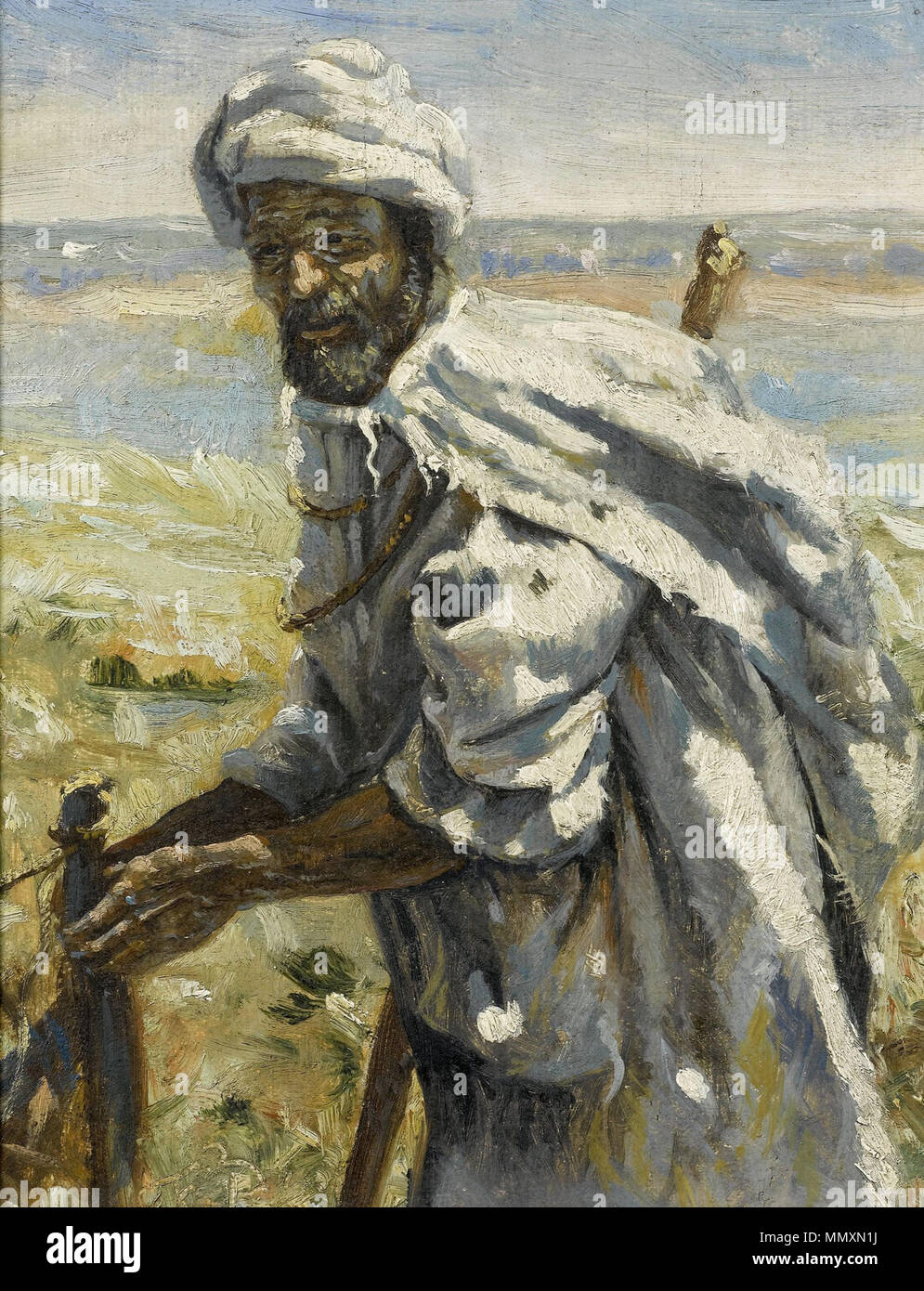 Deutsch: Beduine an einem Fluss English: Bedouin before a river . 19th ...