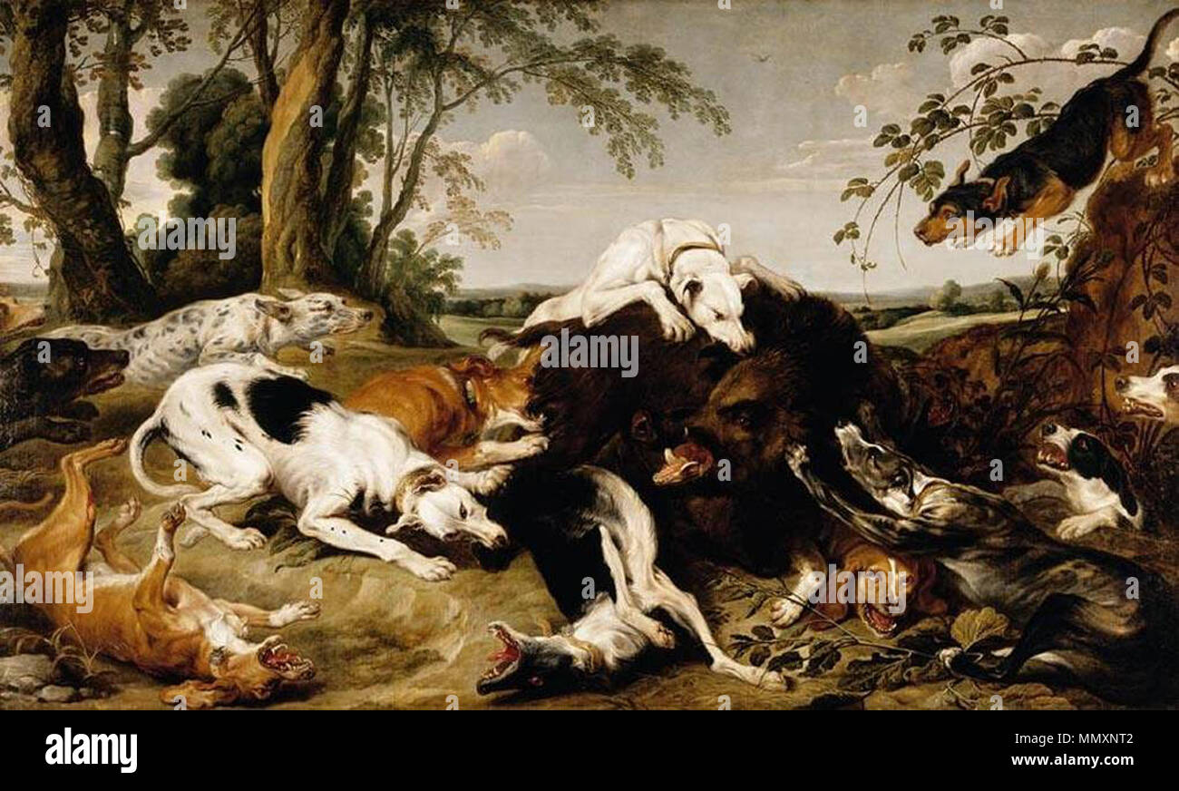 English: Hounds Bringing down a Boar . first half of 17th century ...