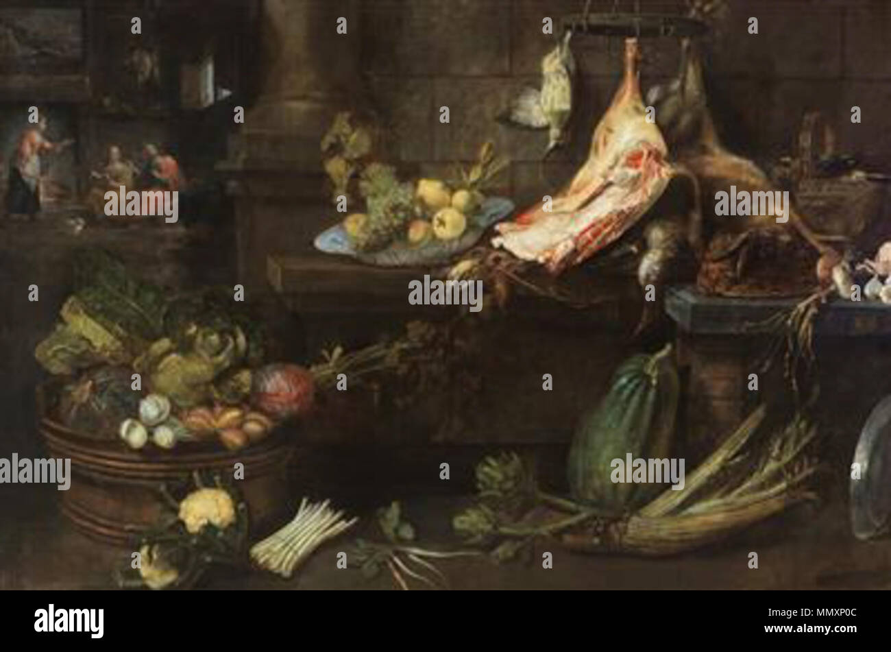 Kitchen scene with christ in the house of martha hi-res stock ...