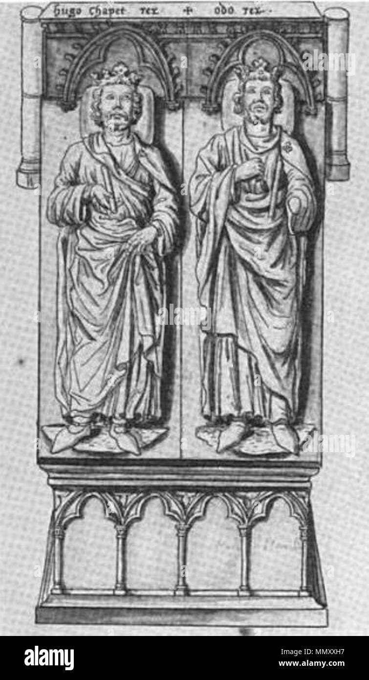 . English: Gagnieres drawing of the tombs of Eudes and Hugues Capet at ...