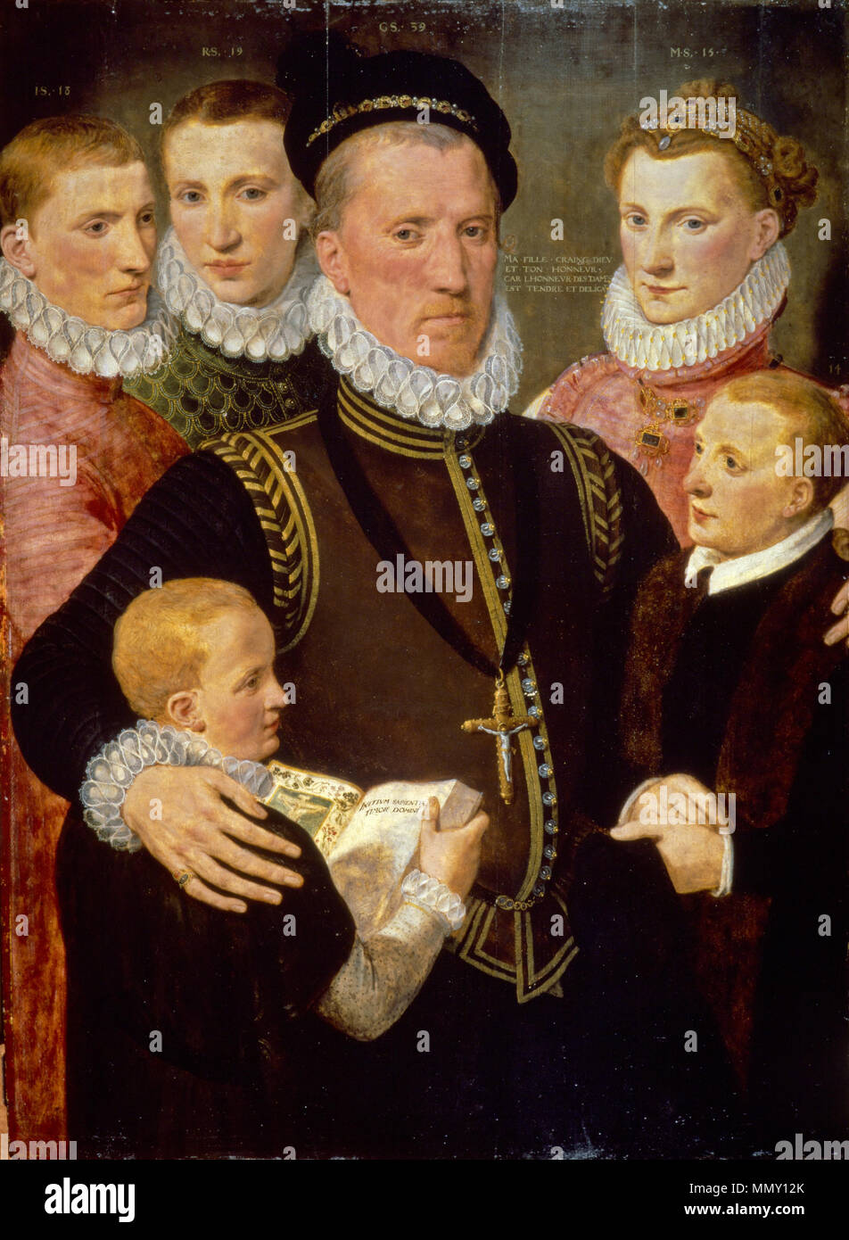 . English: Portrait of George, 5th [or 7th] Lord Seton, and his family ...
